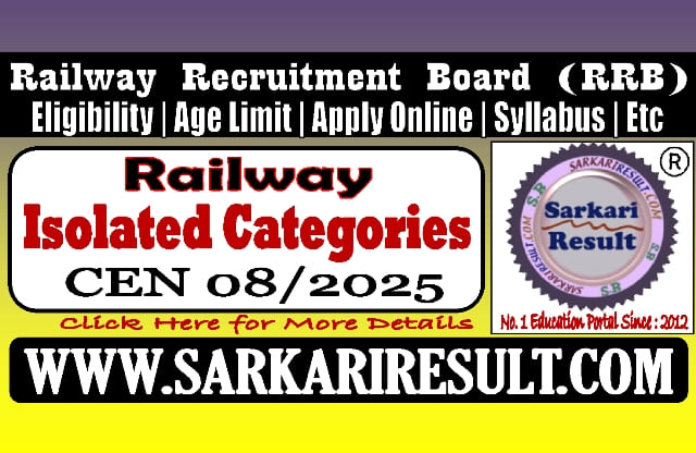 Railway RRB Isolated Various Post Online Form 2026 for 312 Post