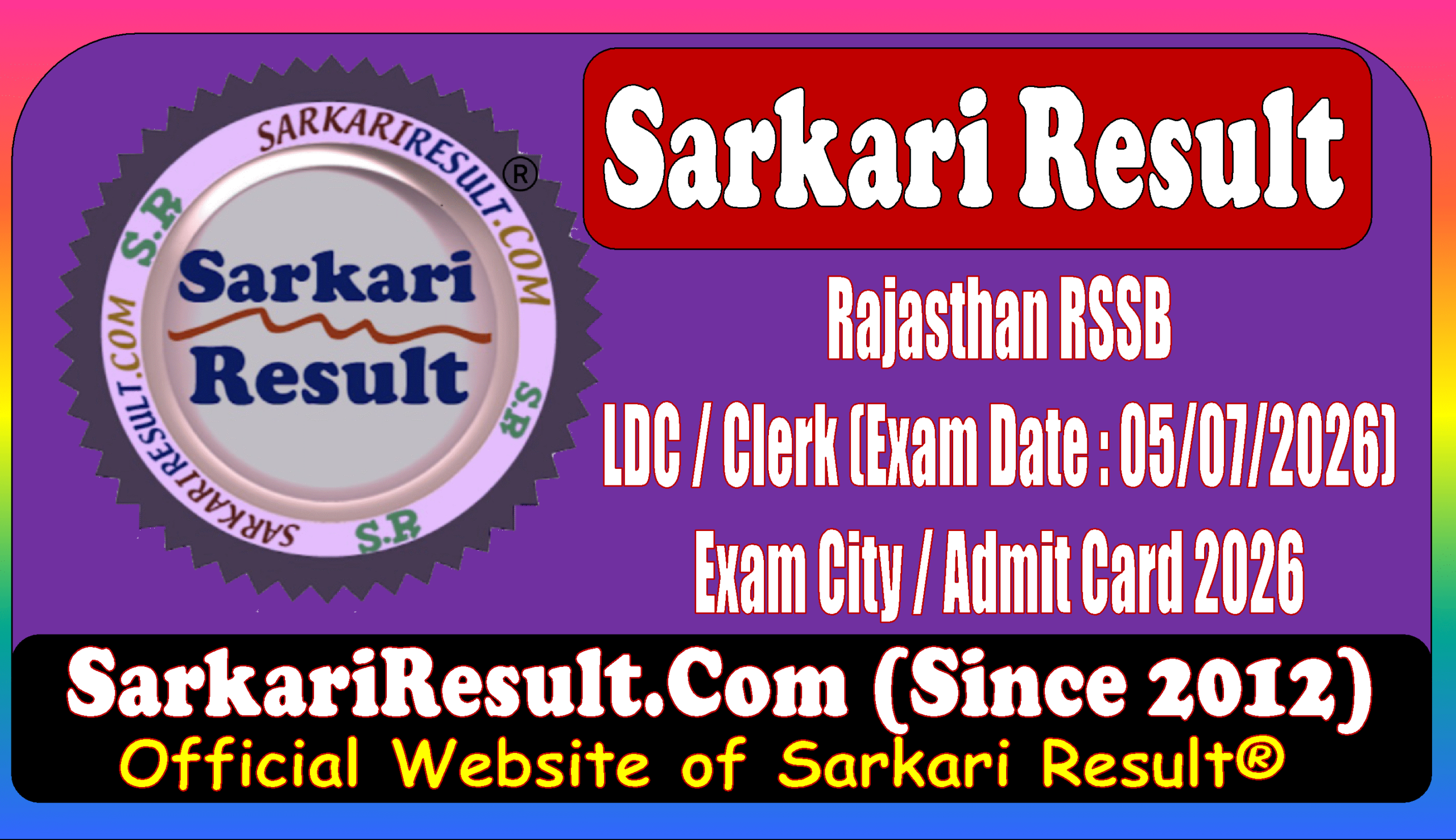 RSSB LDC / Junior Assistant Exam City / Admit Card 2026